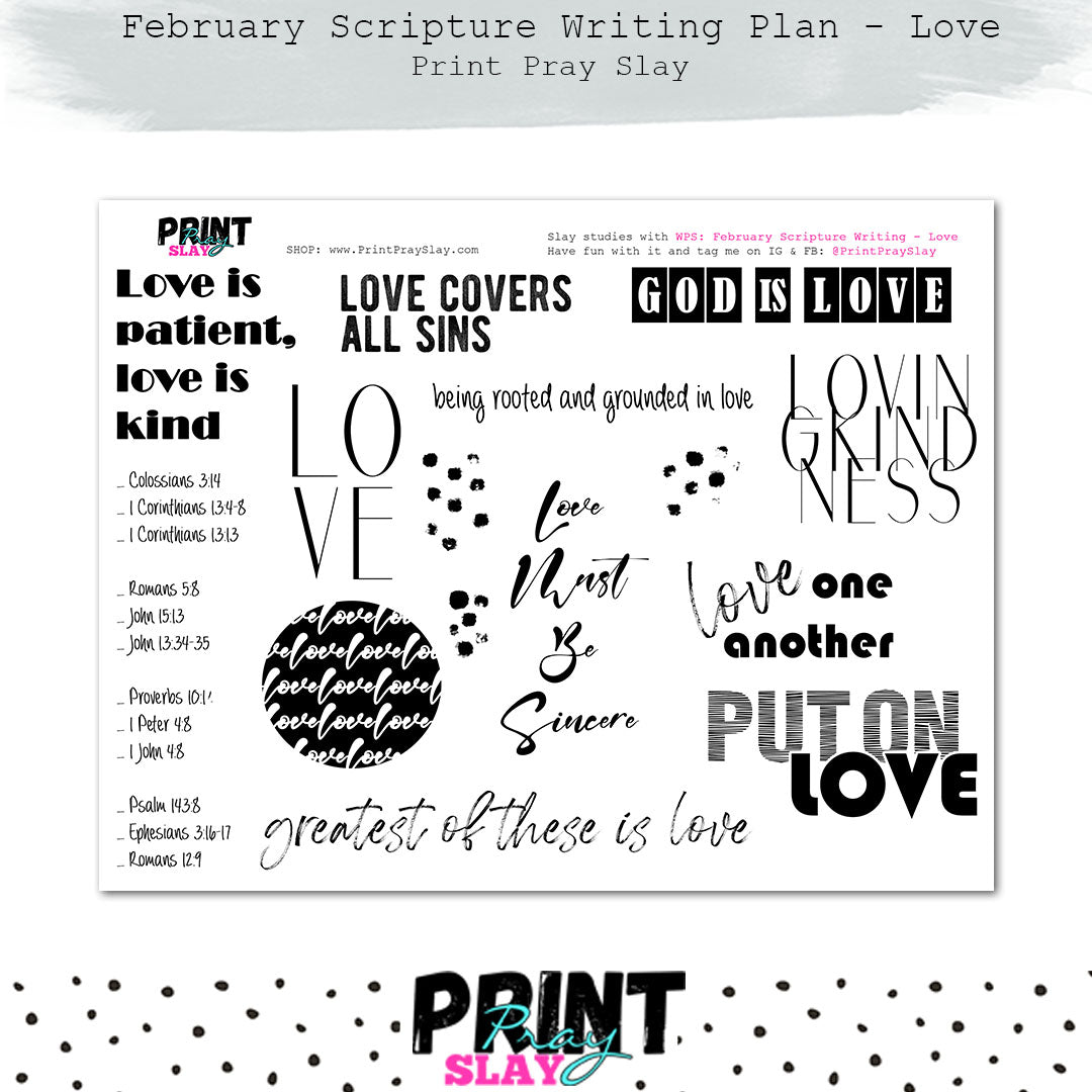 February Scripture Writing Plan - Love – Print Pray Slay